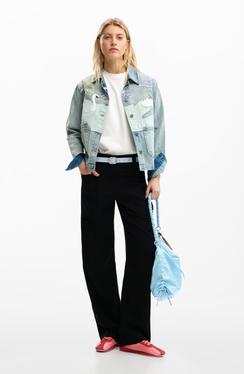 DESIGUAL Swan Appliqué Denim Trucker Jacket